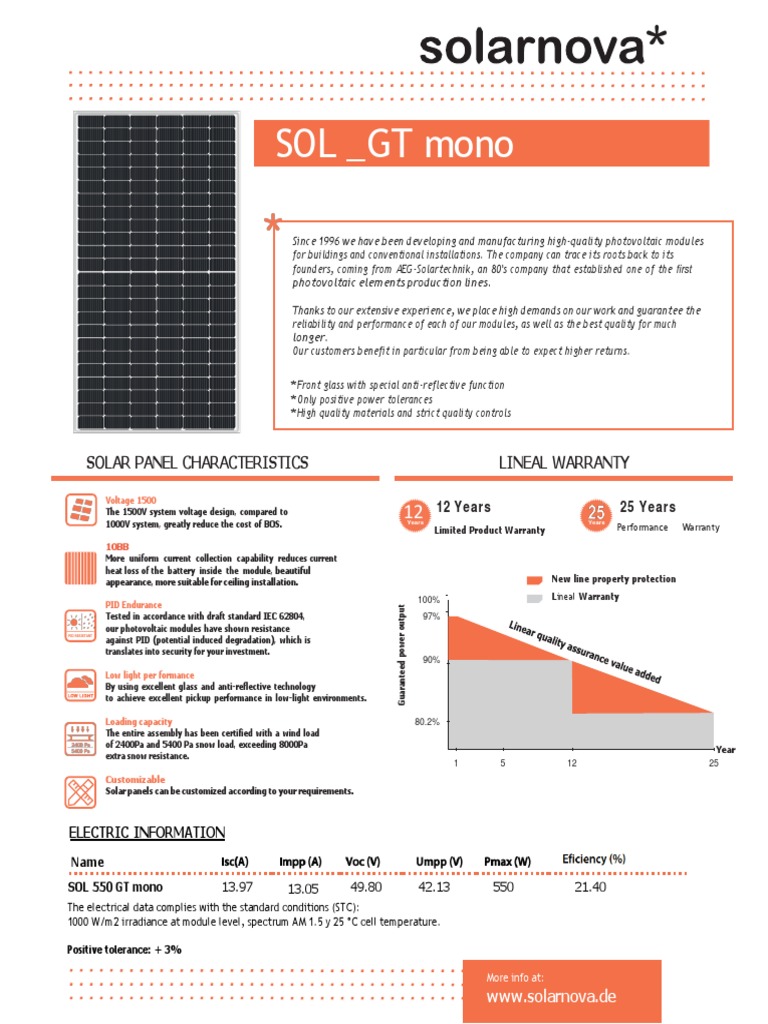 Ficha Solarnova 550W - Eng | PDF | Solar Panel | Photovoltaics