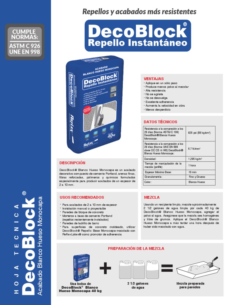 HojaTecnica DecoBlock ACABADO BLANCO-HUESO MONOCAPA | PDF | Hormigón ...
