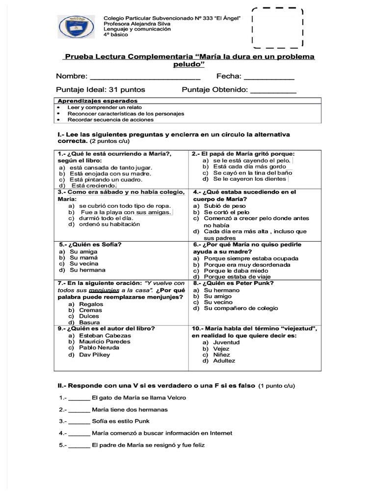 Prueba Libro Maria La Dura en Un Problema Peludo Compress | PDF