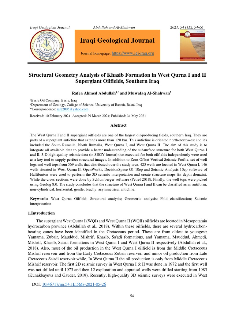 Structural Geometry Analysis of Khasib Formation in West Qurna I and II Supergiant Oilfields ...