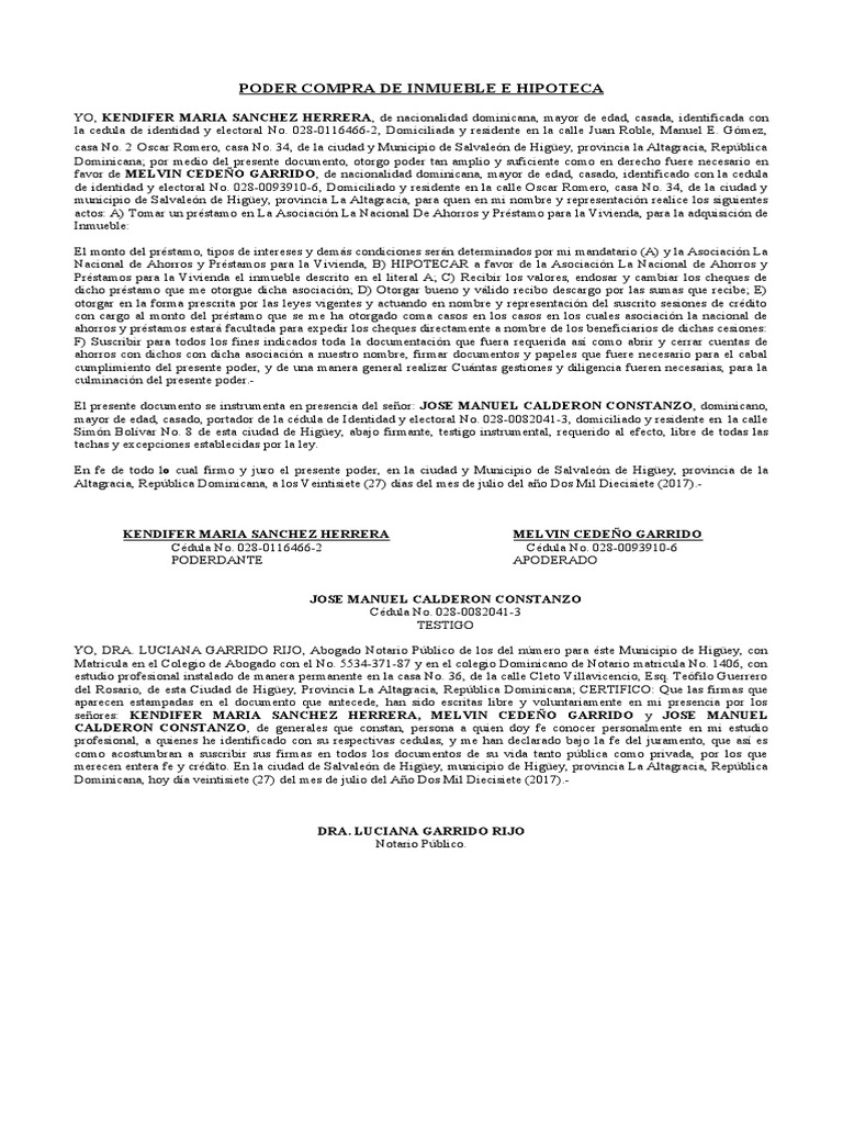 Poder Compra de Inmueble e Hipoteca Melvin Cedeño Garrido | PDF