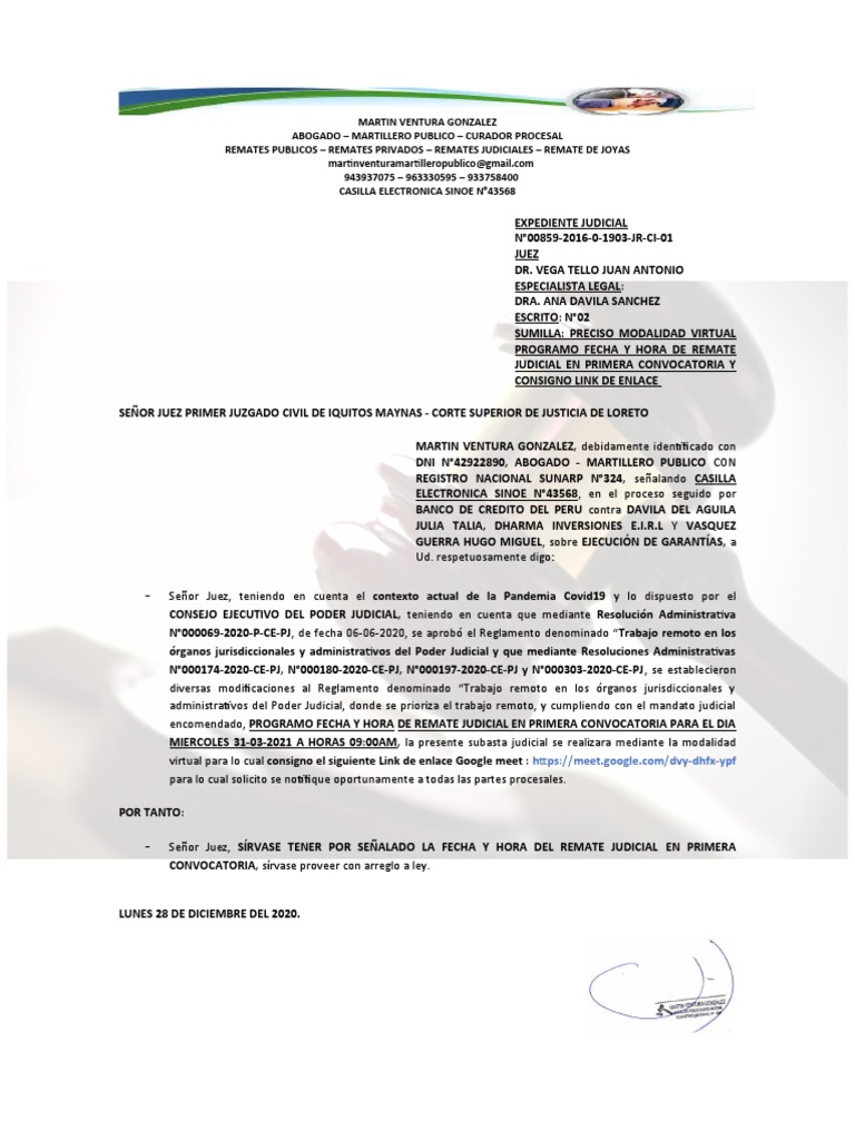 Escrito 02 - Porgramo 1era Conv Exp 859-2016 BCP | PDF | Judicaturas ...