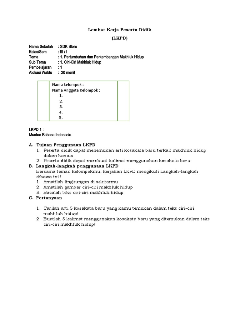 Lembar Kerja Peserta Didik | PDF