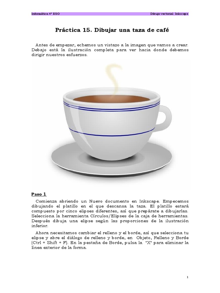 Cómo dibujar una taza de café en Inkscape | PDF | Elipse