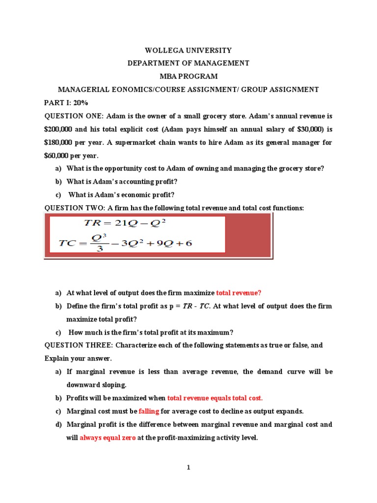 Managerial Economics MBA Assignment | PDF | Profit (Economics) | Demand