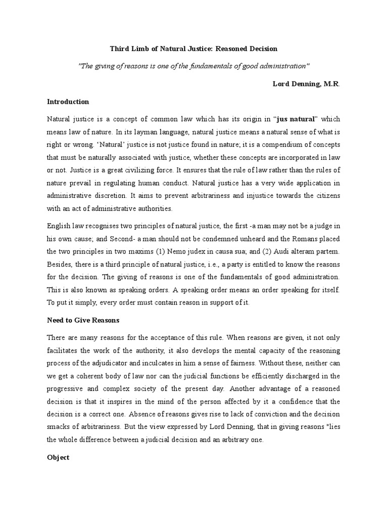 Third Limb of Natural Justice Reasoned Decision | PDF | Judgment (Law ...