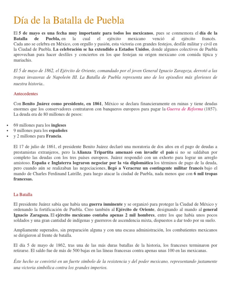 Resumen de la Batalla de Puebla | PDF | Guerra | Conflictos