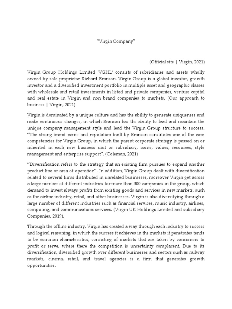 Virgin Company | PDF | Diversification (Finance) | Investing
