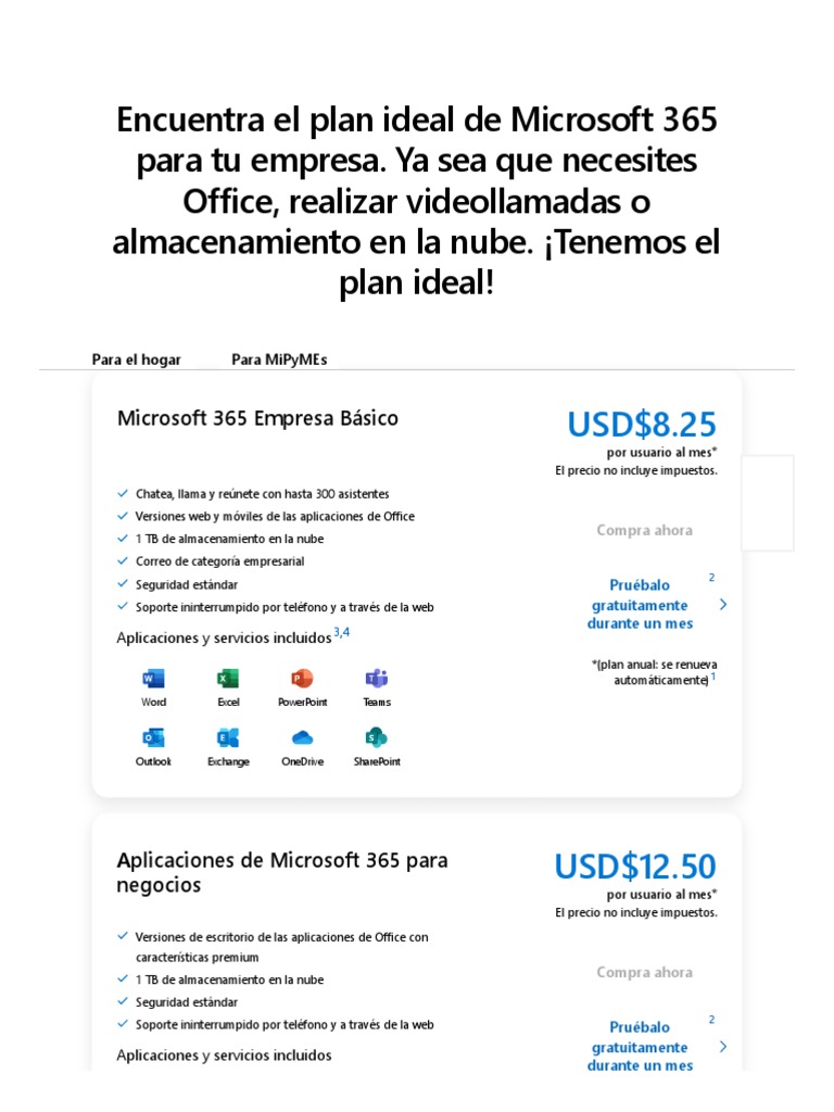 Planes de Microsoft 365 para Empresas | PDF | Microsoft Office | Microsoft