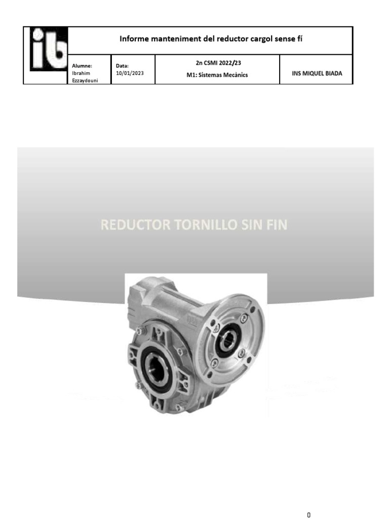 Reductor Sin Fin | PDF | Engranaje | Tornillo