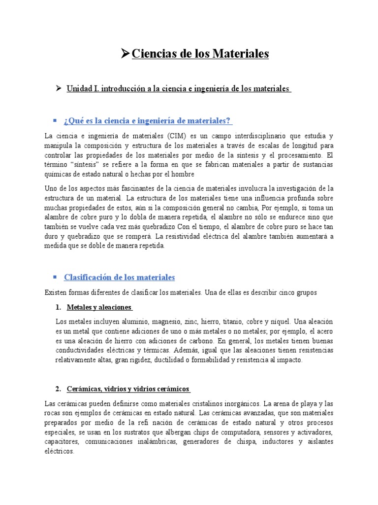 Ciencias de Los Materiales, Unidad I | Descargar gratis PDF | Rieles | Aleación