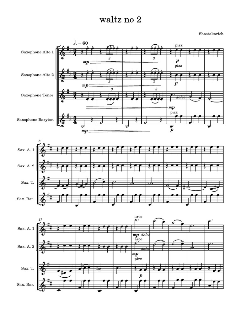 Waltz No. 2 Shostakovich Quatuor | PDF | Music Technology | Musicology