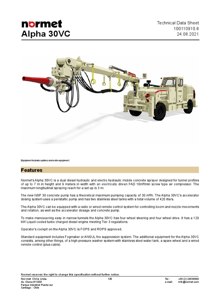 Technical Specifications and Features of the Normet Alpha 30VC Mobile ...