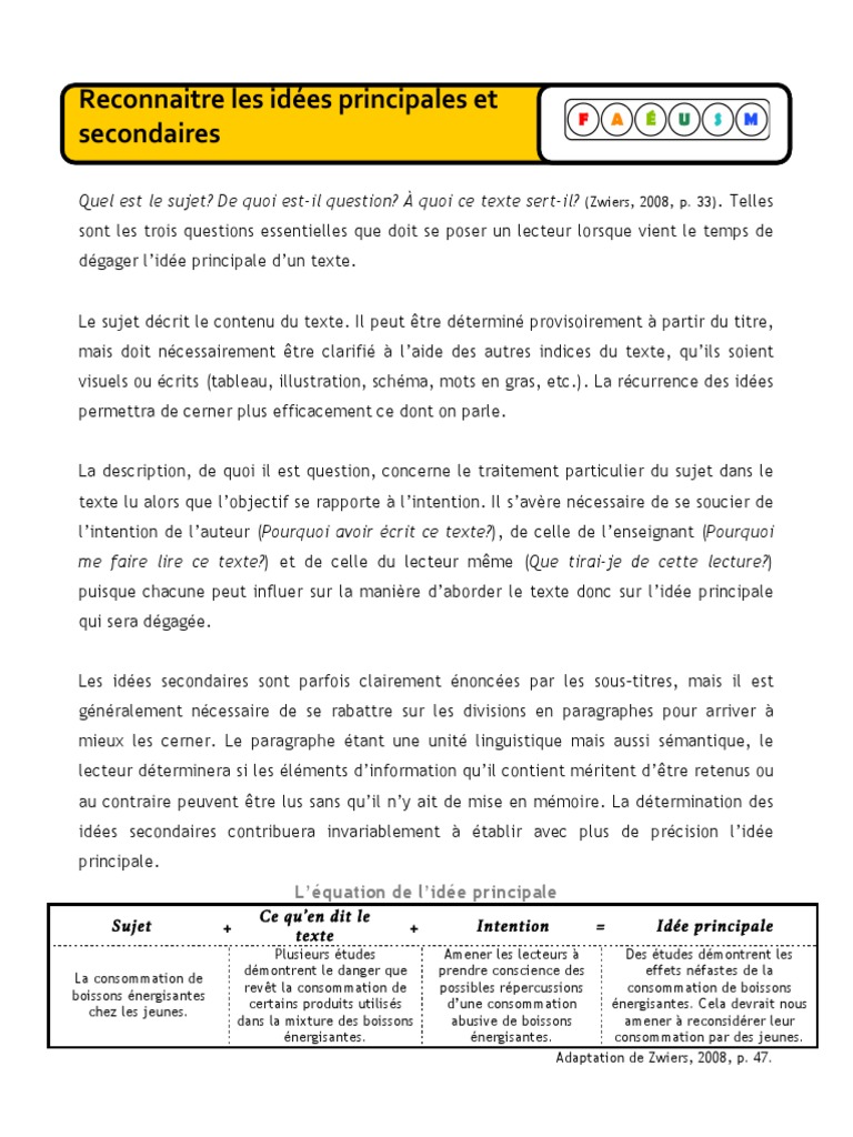 Identifier idées principales et secondaires | PDF | Sciences cognitives ...