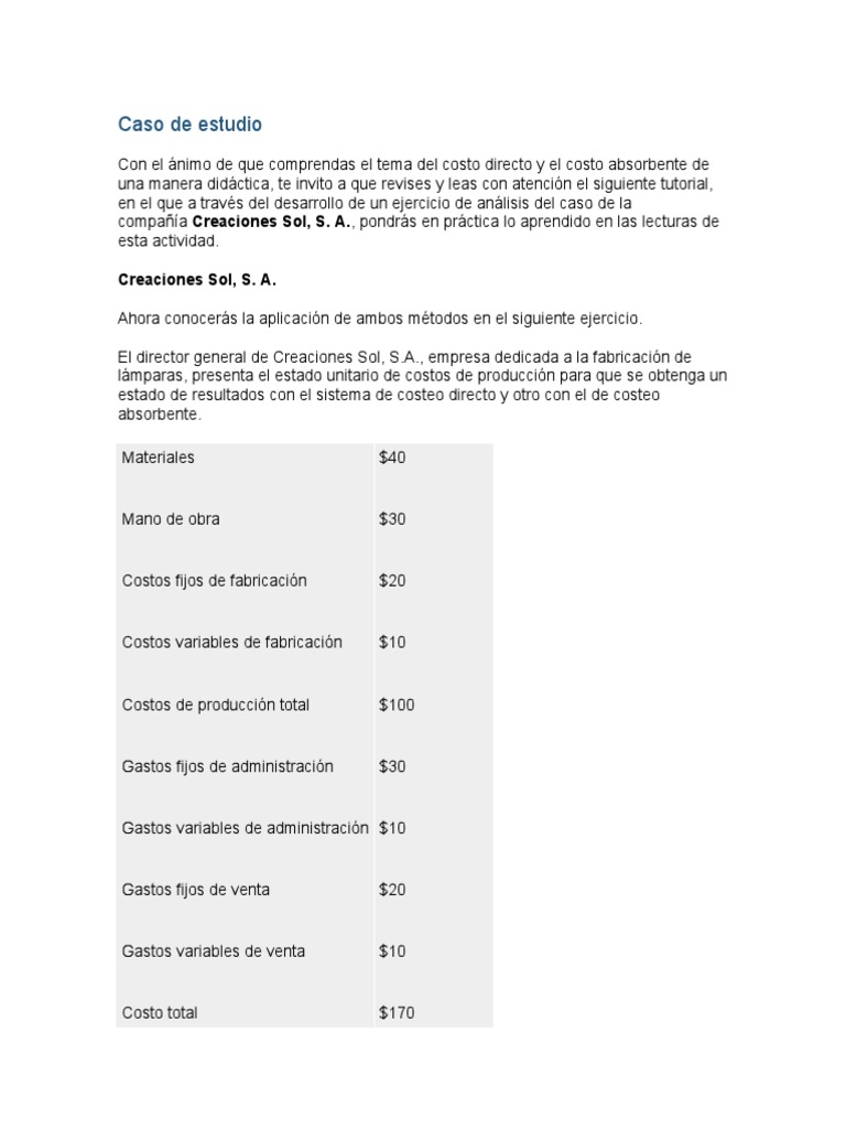 Tutorial Costeo Directo y Costeo Absorbente | PDF | Economias