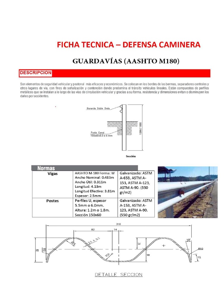Ficha Tecnica Guardavías Aashto M-180 1 PDF | PDF