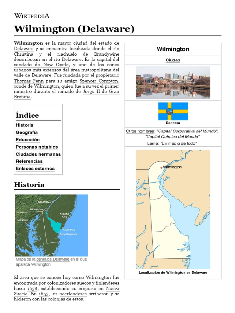 Wilmington (Delaware) - Wikipedia, La Enciclopedia Libre | PDF | Wilmington