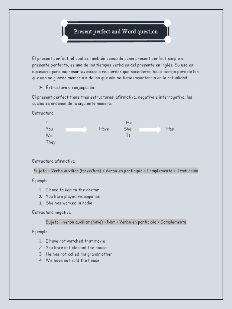 Estructura del Presente Perfecto en Inglés | PDF | Verbo | Morfología ...