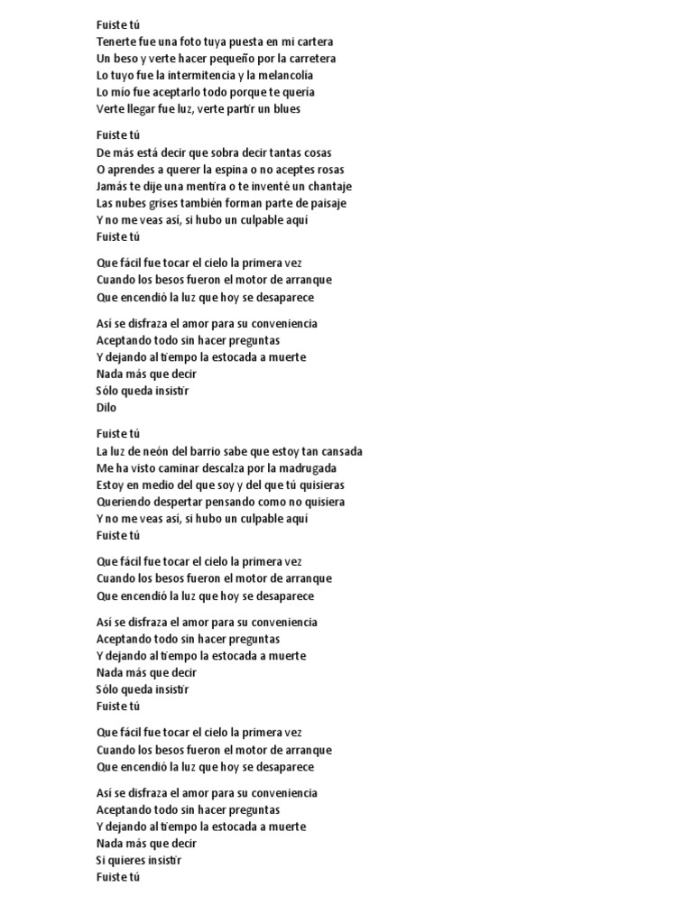 Letra de "Fuiste Tú" de Ricardo Arjona | PDF