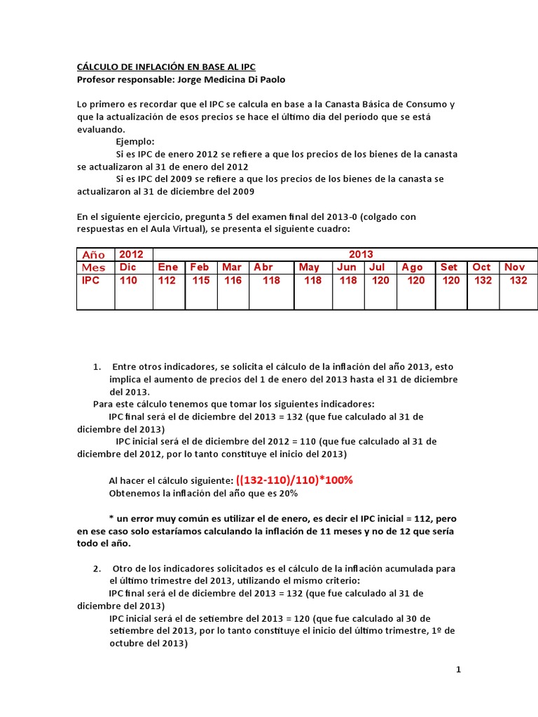 CÁLCULO DE INFLACIÓN EN BASE Al IPC | PDF | Índice de precios al consumidor | Inflación