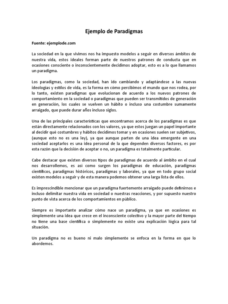 Ejemplos y Definición de Paradigmas Sociales | PDF | Paradigma ...