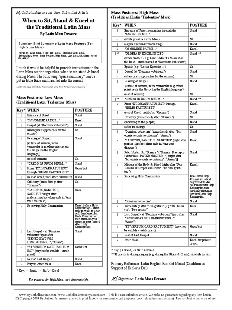 TLM When To Sit & Stand | PDF | Mass (Liturgy) | Catholic Liturgy