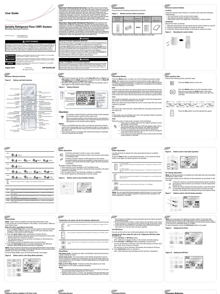 VRF Wireless Remote Control User Guide VRF-SVU40A-EN-1 | PDF ...
