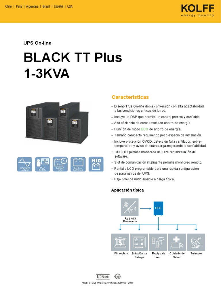 KOLFF UPS BLACK TT Plus 1 3KVA ESP | PDF | USB | Tecnología de información y comunicaciones