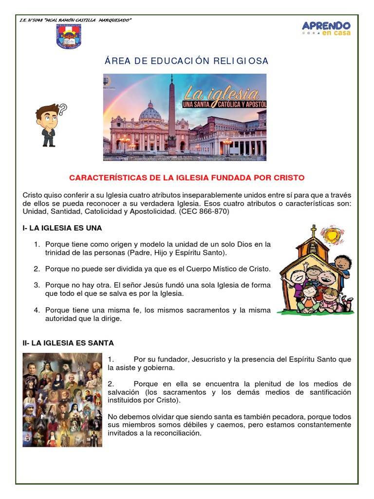 Ficha 3° Características de La Iglesia | PDF | Iglesia Católica | Cristo (título)