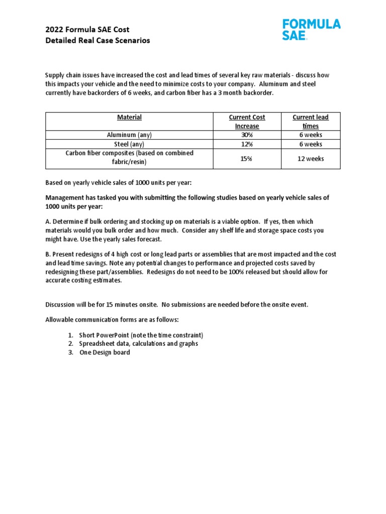 2022 FSAE Cost - Real Case Scenario | PDF