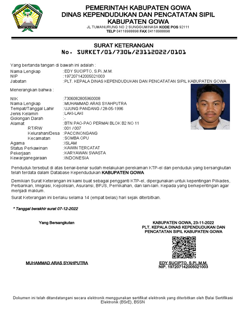 Surat Keterangan: TELP 04118988898 FAX 04118988898 JL Tumanurung No 2 ...