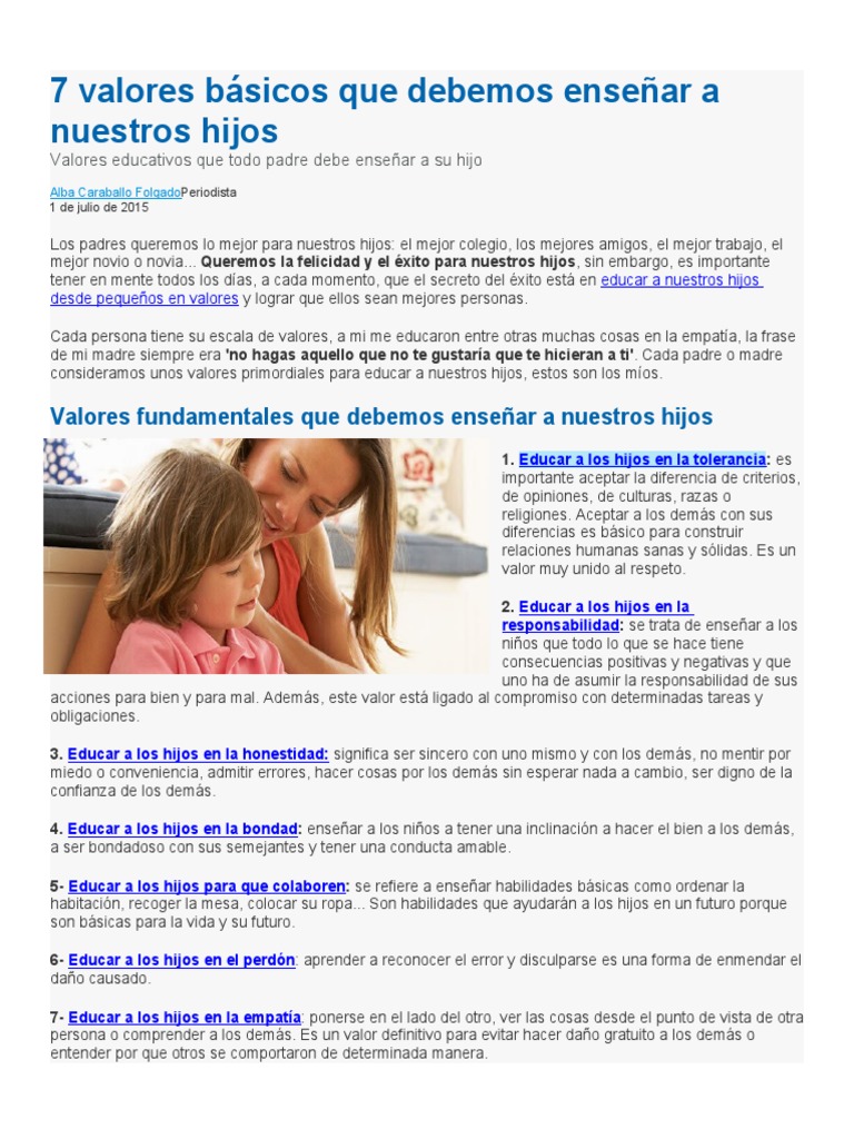 7 Valores Esenciales para Educar Hijos | PDF | Empatía | Tolerancia
