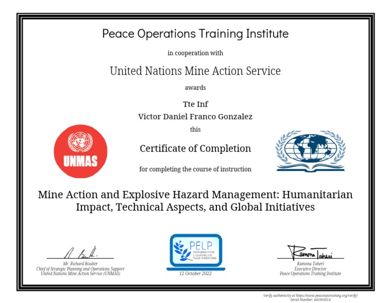 Mine Action and Explosive Hazard Management Certificate | PDF
