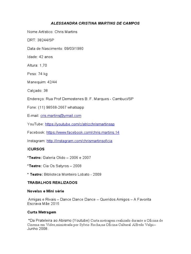 Cris Martins Currículum | PDF