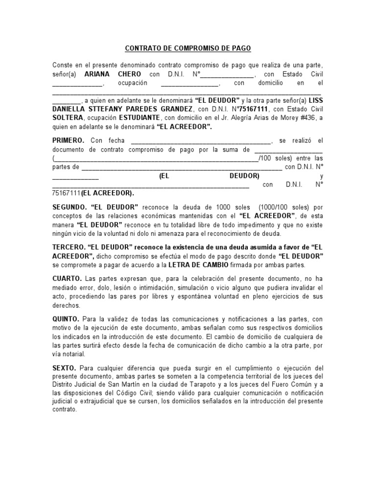 Contrato de Compromiso de Pago | PDF | Derecho privado | Justicia