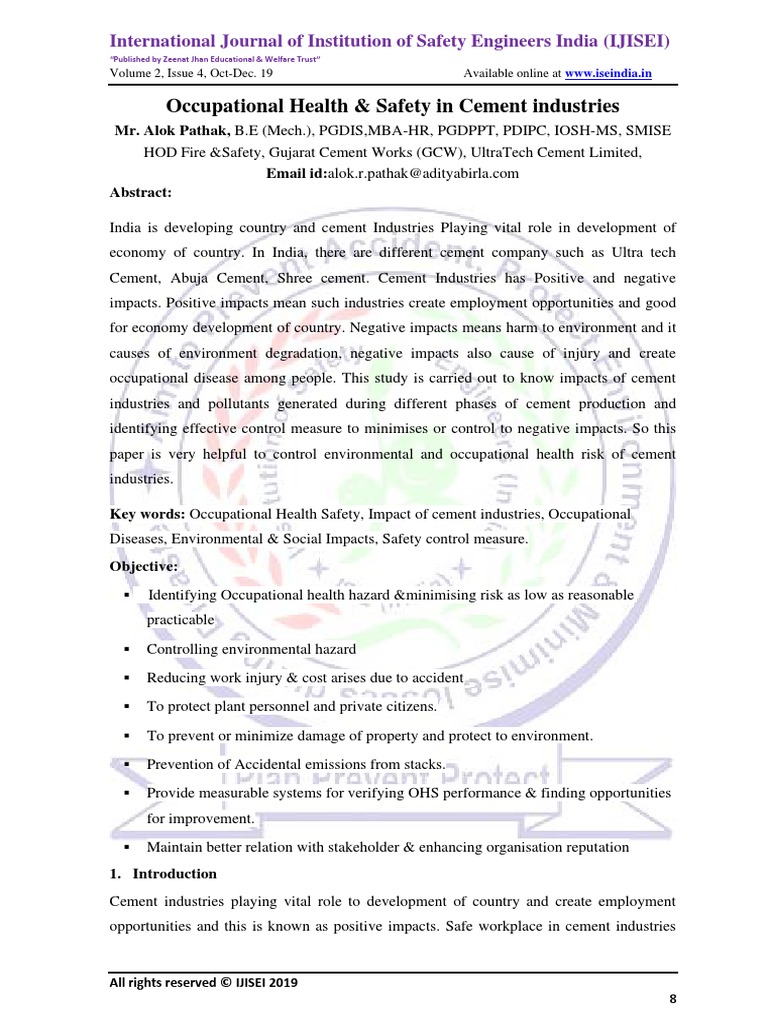 IJISEI V2 I4 02 Occupational Health Safety in Cement Industries PDF | PDF | Occupational Safety ...