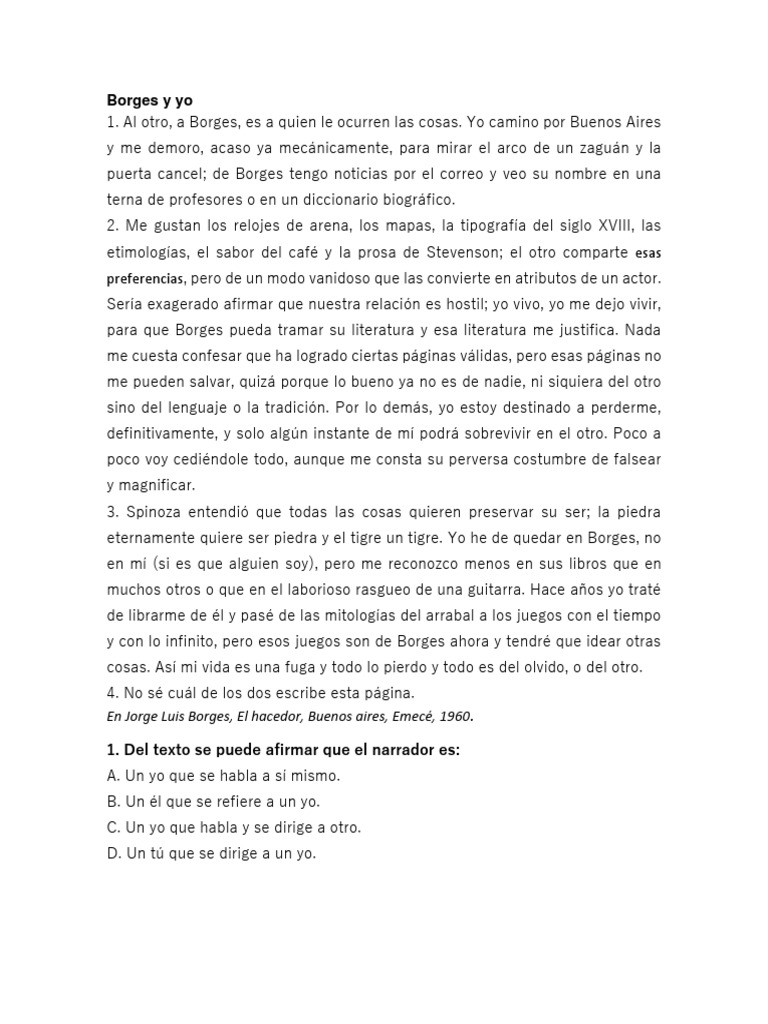 Borges y Yo | PDF | Baruch Spinoza | Escritores