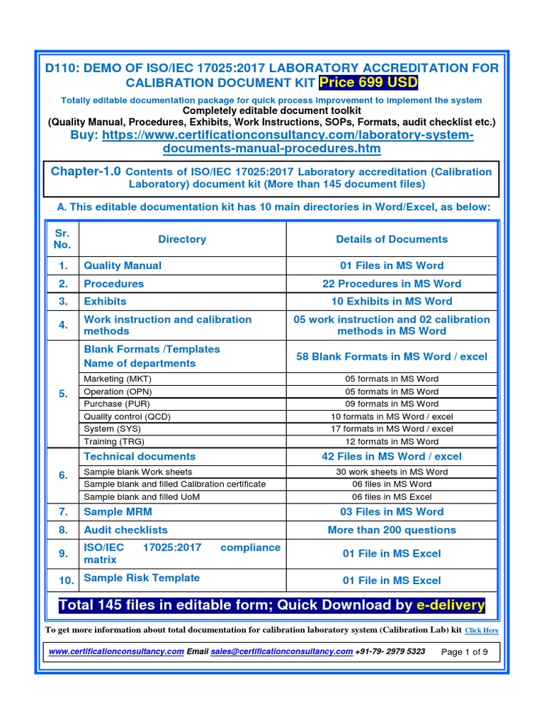 ISO/IEC 17025 Calibration Kit Demo | PDF | Verification And Validation ...