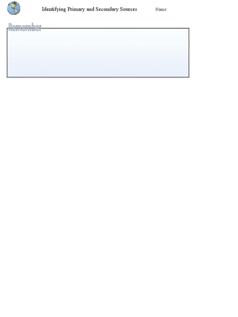 Primary Vs Secondary Sources Worksheet | PDF