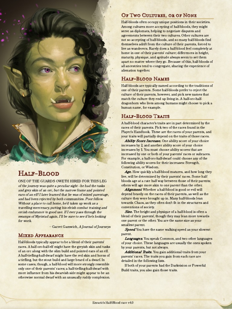 Half-Bloods v4.0 | PDF | Elf (Dungeons & Dragons) | D20 System