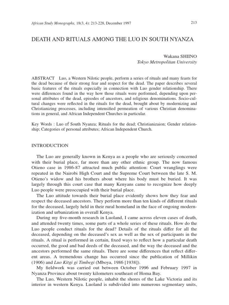 Rituals & Beliefs Around Death Among Kenyan Luo People | PDF | Widow ...