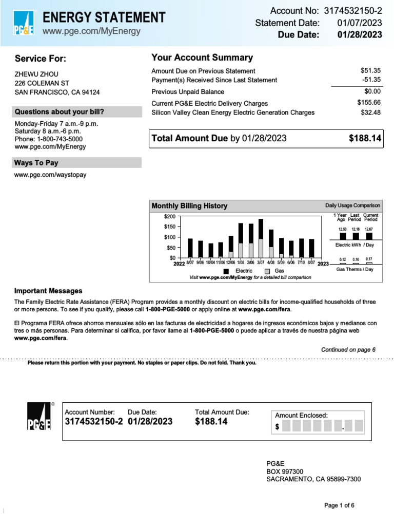 Due Date: 01/28/2023 Service For:: Your Account Summary | PDF | Pacific ...
