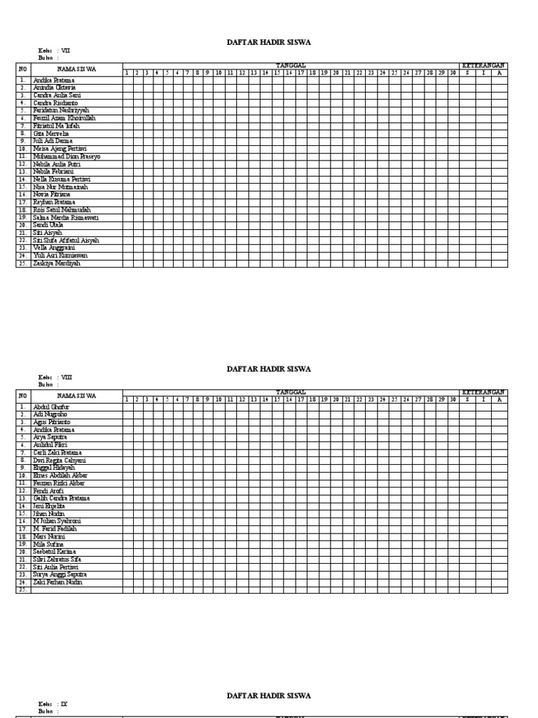Contoh Absen Siswa | PDF