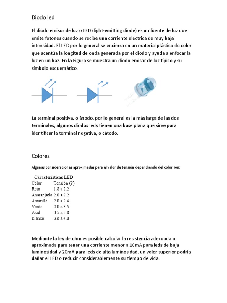 Diodo Led | PDF | Diodo emisor de luz | Corriente eléctrica