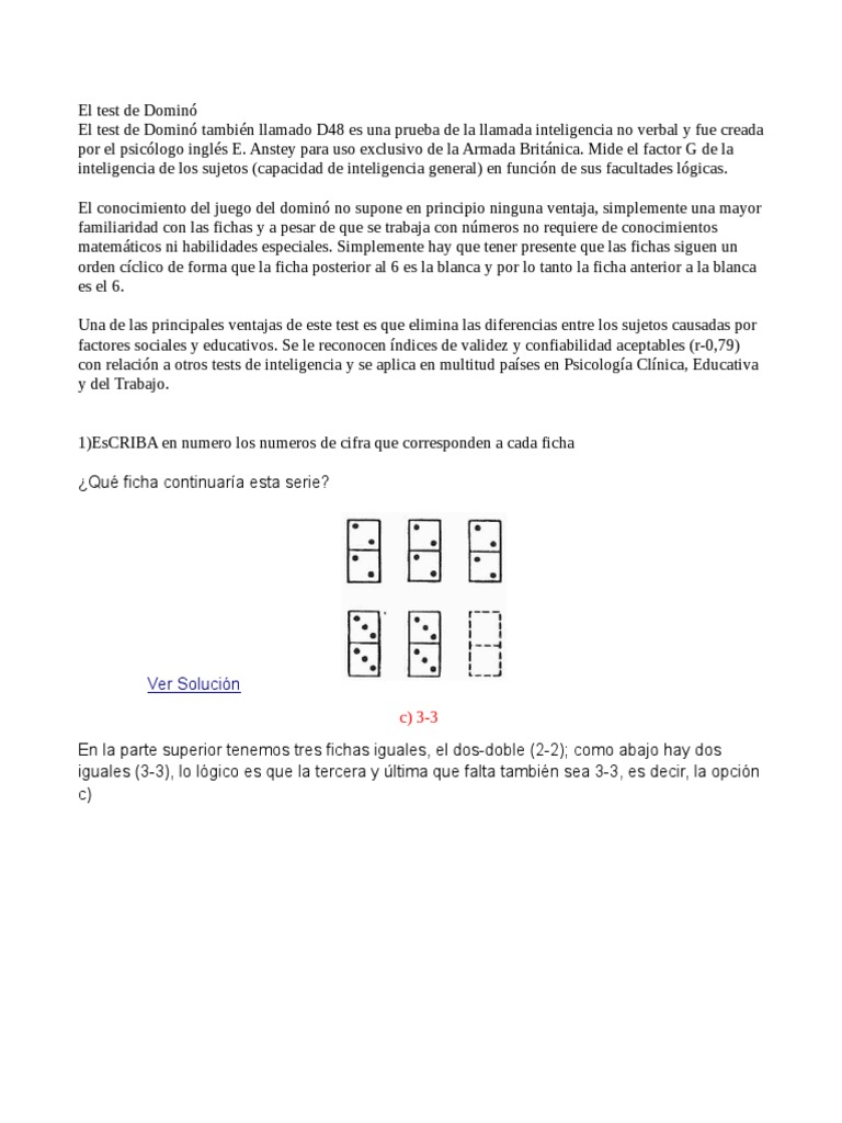 Test de Dominó: Prueba Psicotécnica | PDF | Métodos y materiales de ...