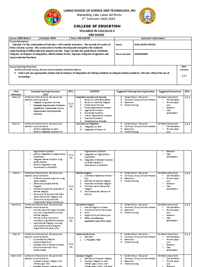 Calculus Ii Pdf Integral Summation