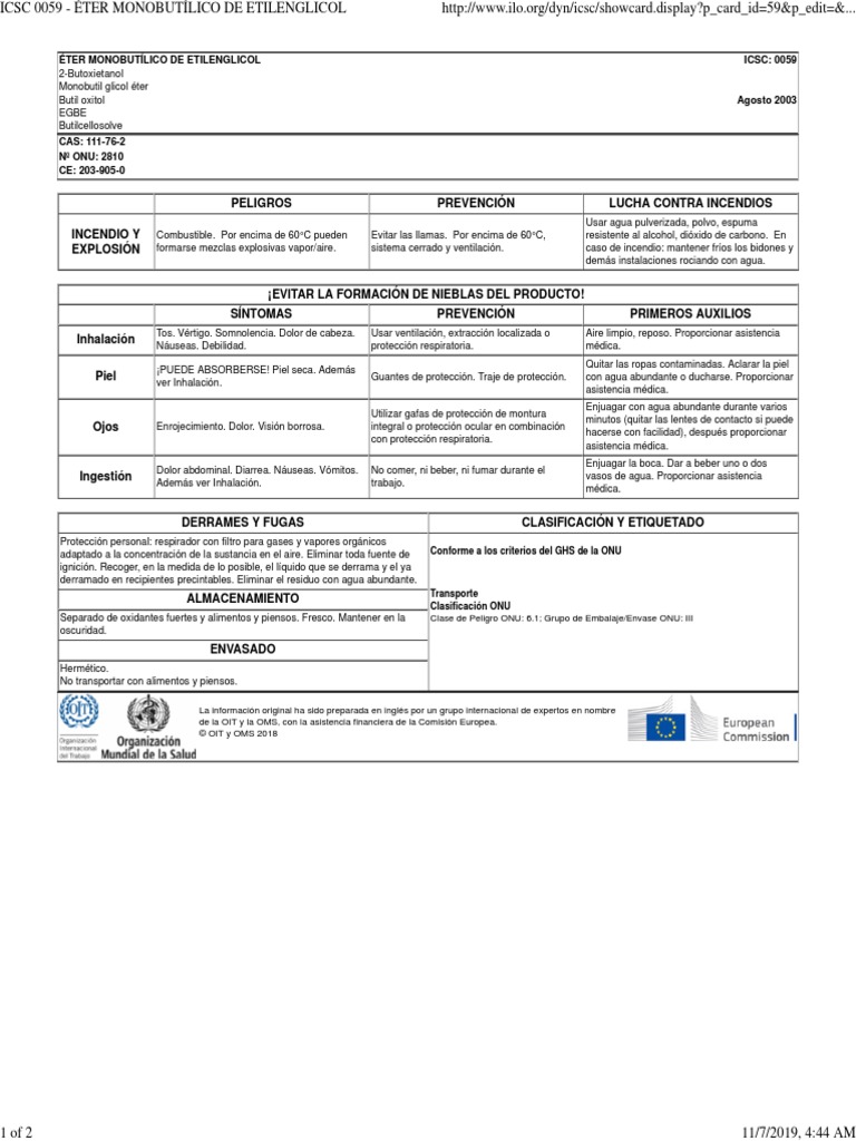 Msds Butil Glicol Insst | PDF | Agua | Vapor