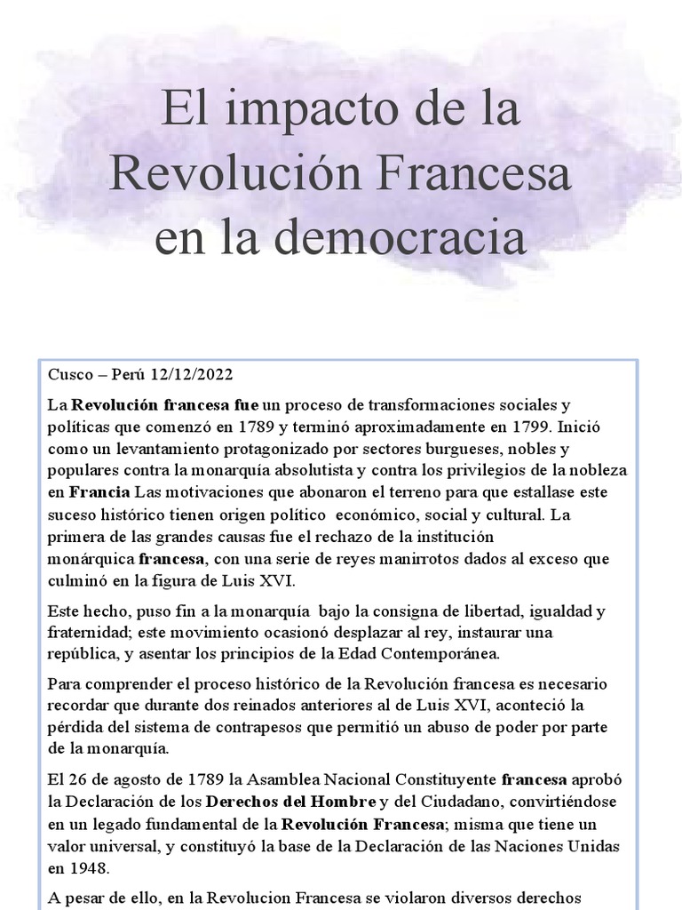 El impacto de la Revolución Francesa en la democracia | PDF | revolución Francesa | Derechos humanos
