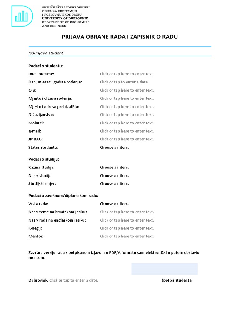 Obrazac - Prijava Obrane Rada I Zapisnik o Radu | PDF