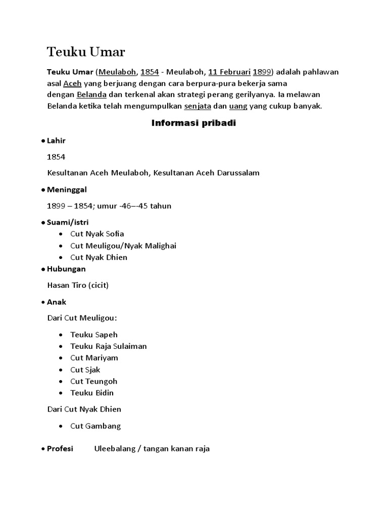 Teuku Umar (Sarah) | PDF | Sejarah